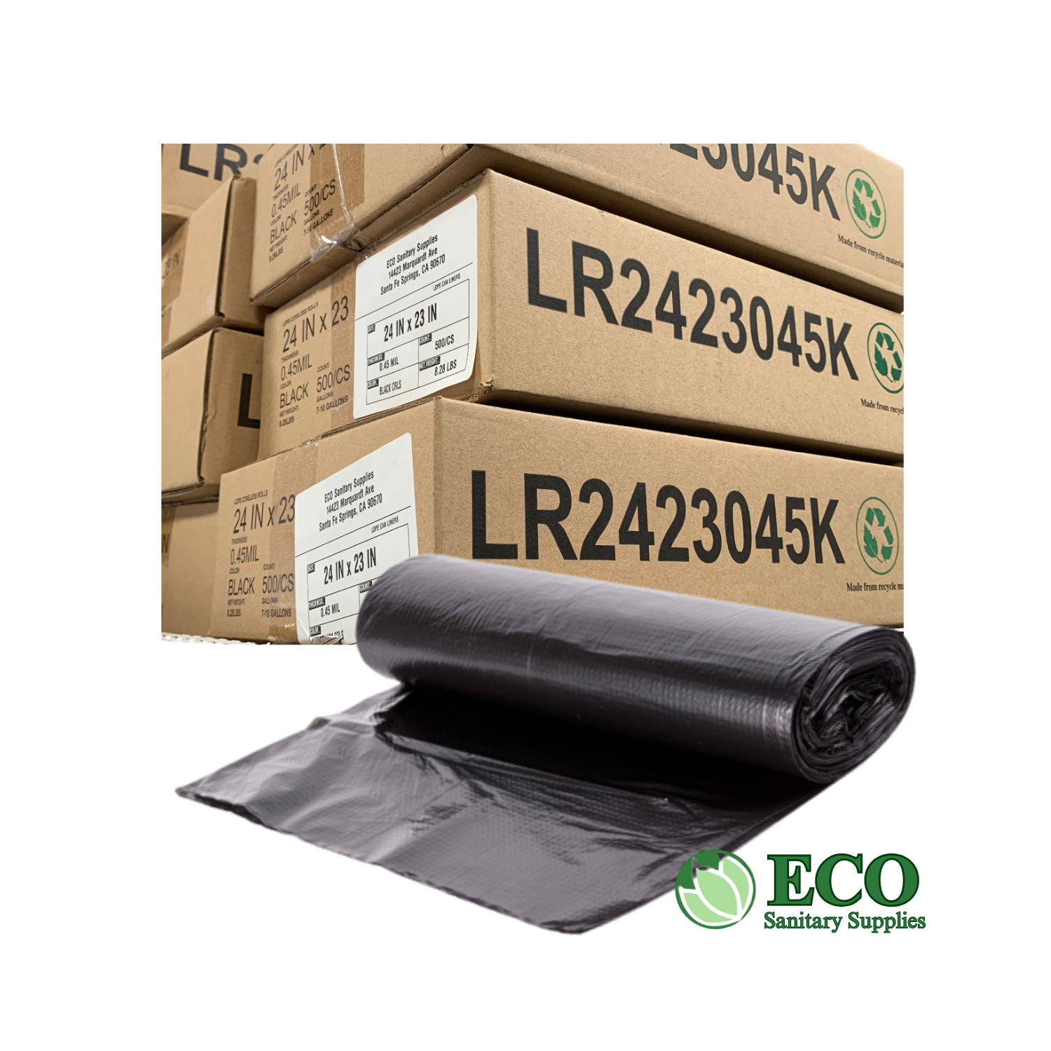 Trash Liners 24x23in 0.45Mil Black 500/cs – Eco Sanitary Supplies